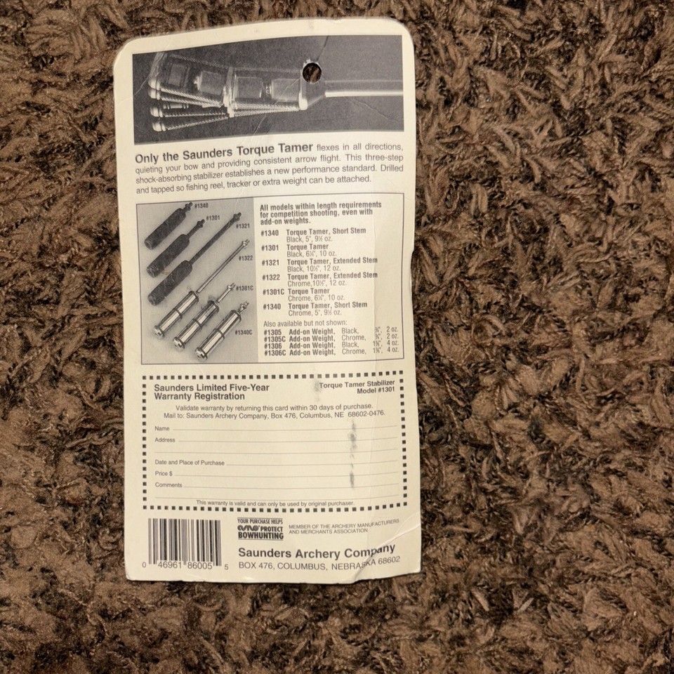 Saunders Torque Tamer 6 1/4" 10 Ounce Compound Bow Stabilizer - Model ...