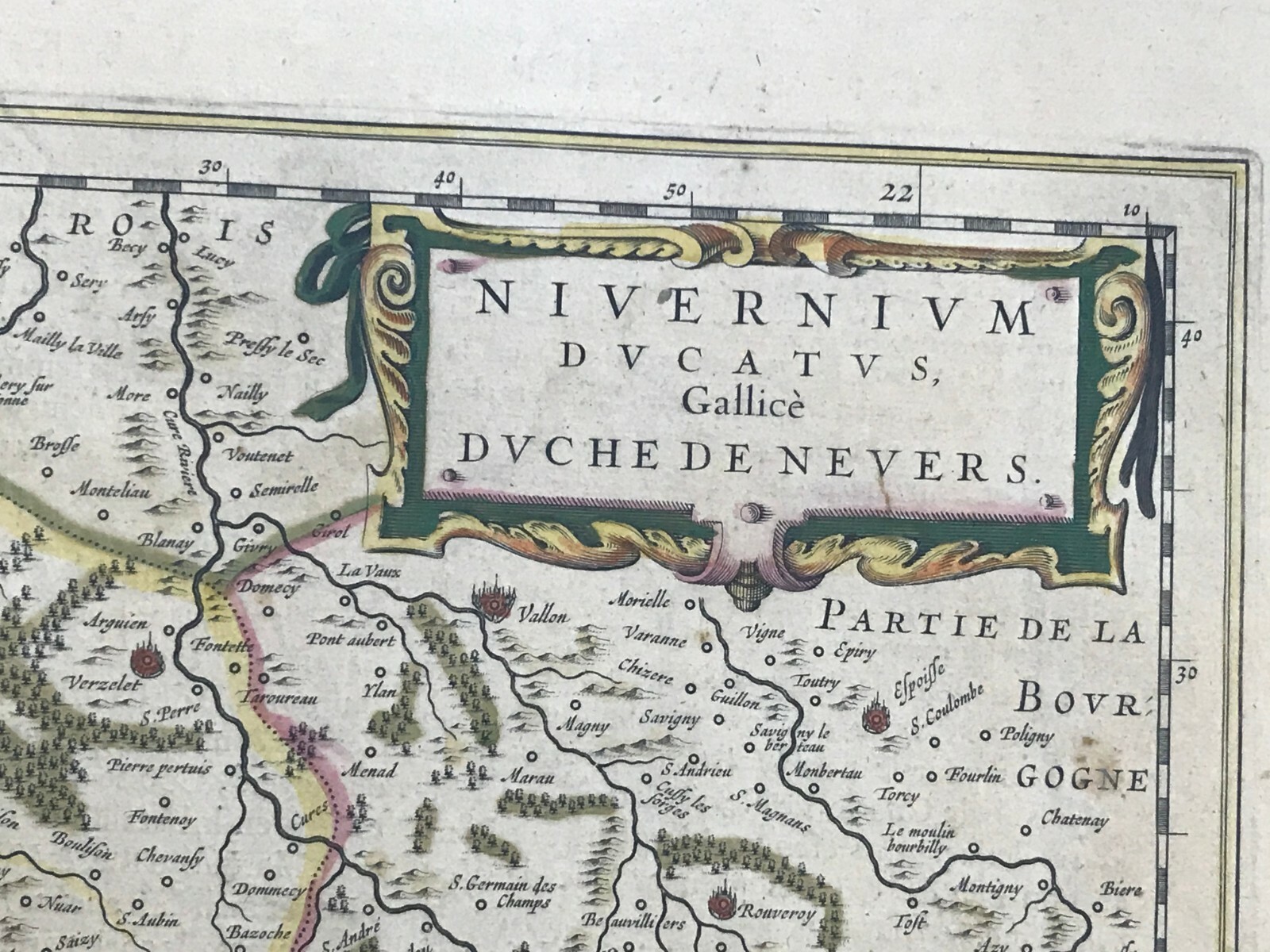 FRANCE NEVERS 1644 Willem & Johann BLAEU LARGE ANTIQUE MAP 17TH CENTURY ...