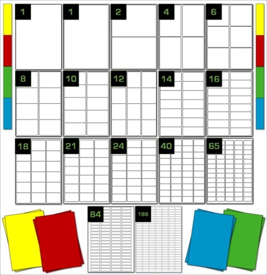 Coloured Address Labels on Sheets - Yellow Green Blue Red - Laser ...