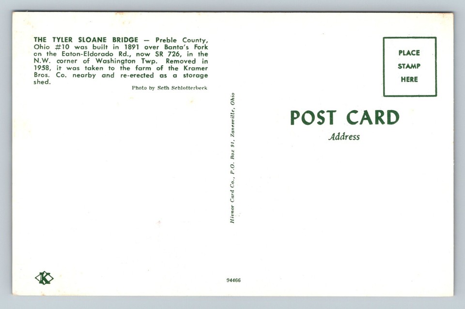 Tyler Sloan Covered Bridge Preble County Ohio Vintage Postcard A59 | eBay