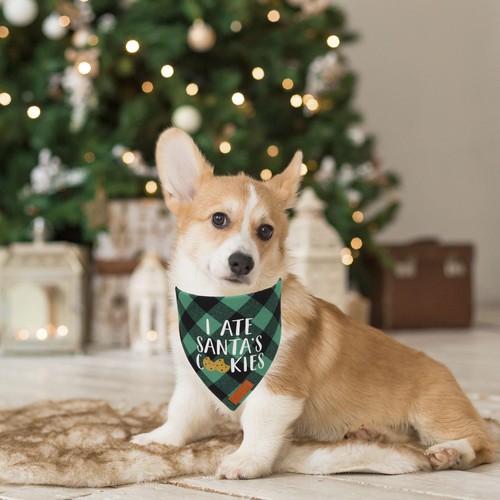 2 Pack Dog Christmas Bandanas, Classic Red Green Plaid Pet Scarf ...