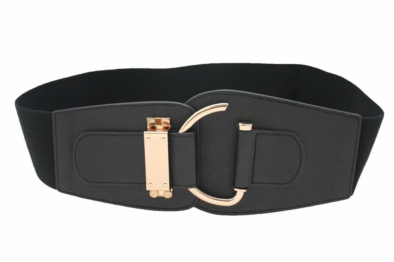 Women Black Color Waistband Stretch Wide Church Belt 80's Hook Buckle ...