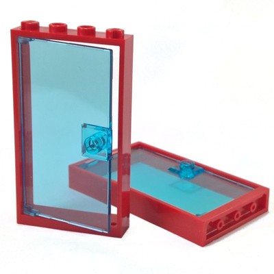 2 NEW LEGO Doors with red frame and Transblue panel 1 x 4 x 6 | eBay