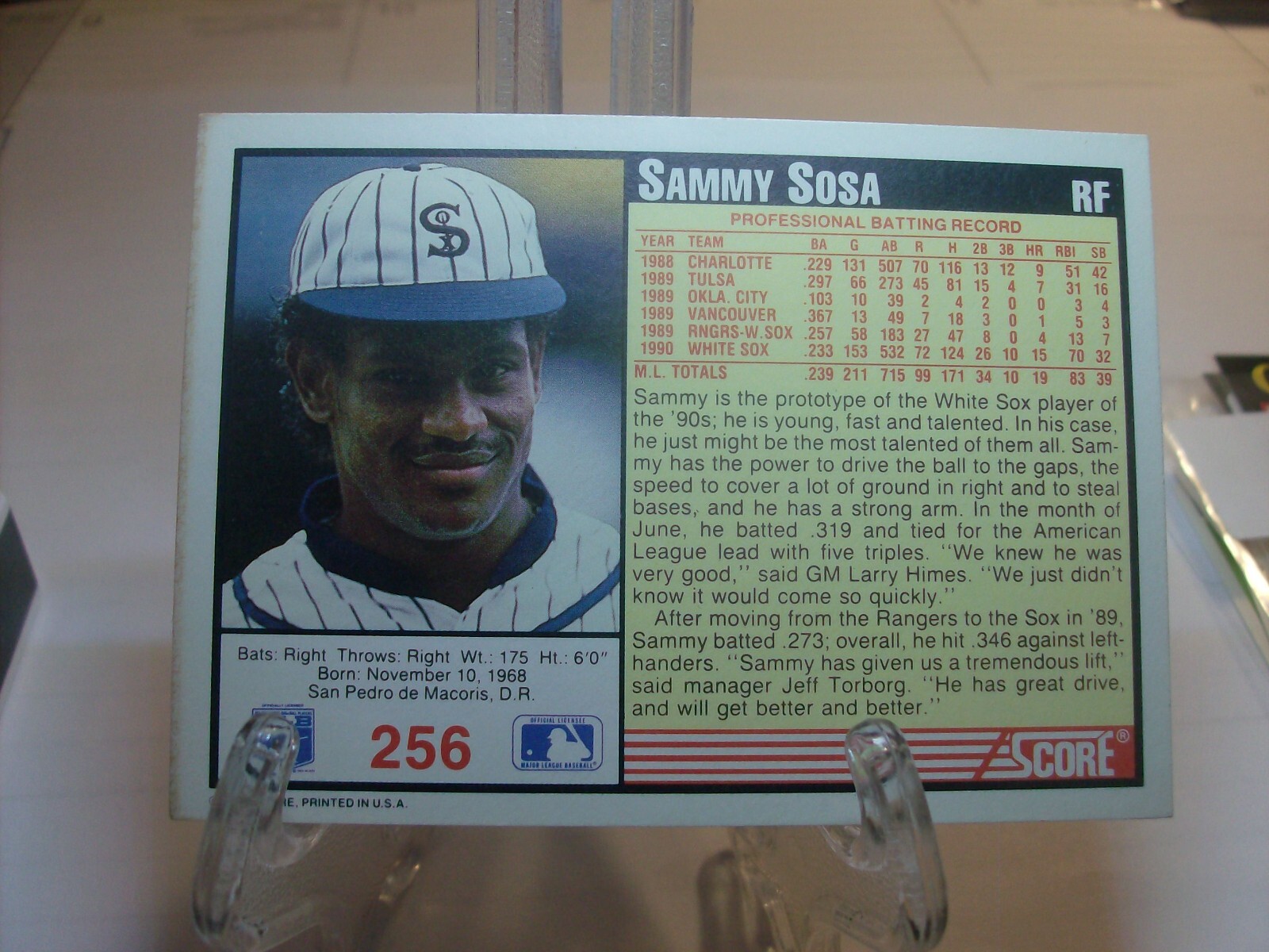 1991 Score Baseball #256 - Sammy Sosa UER - Chicago White Sox 91-205 | eBay