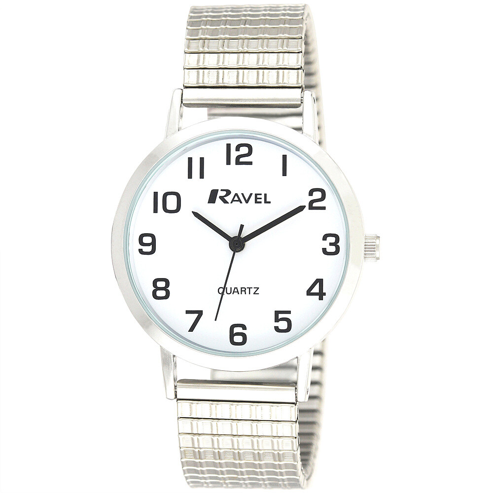 Gents Easy Read Watch with Chrome Expanding Bracelet By Ravel R0201.01 ...