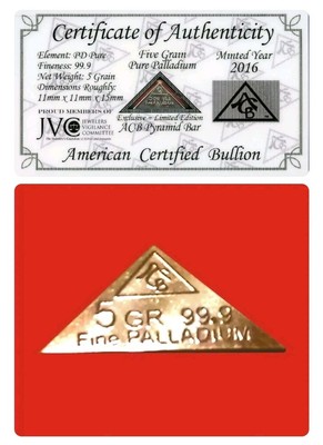 10 PACK 5 Grn 99.9 Pure Palladium Bullion Pyramid Bars (with COAs) Pure ...
