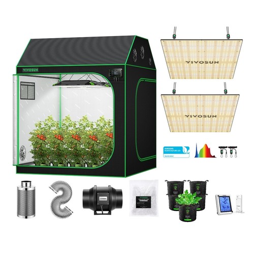VIVOSUN 5x5ft Roof Grow Tent Kit 60"x60"x72" 600W LED Grow Light & 6 ...