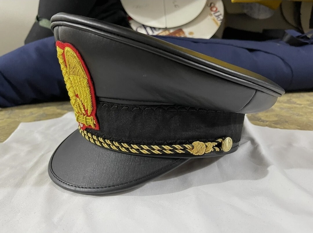 BLACK LEATHER WW2 WWII ITALIAN FASCIST OFFICER VISOR / HAT / CAP ...