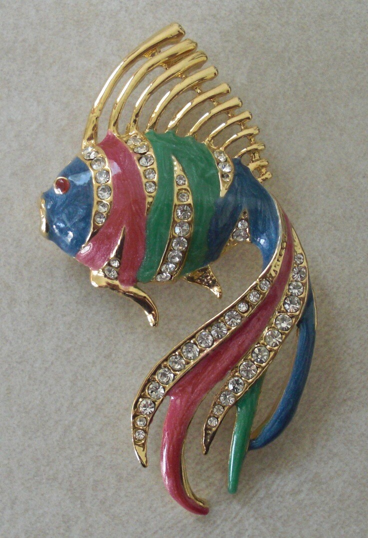Angel Fish Pin Brooch Enamel Crystal Fashion Jewelry Blue Red Green | eBay