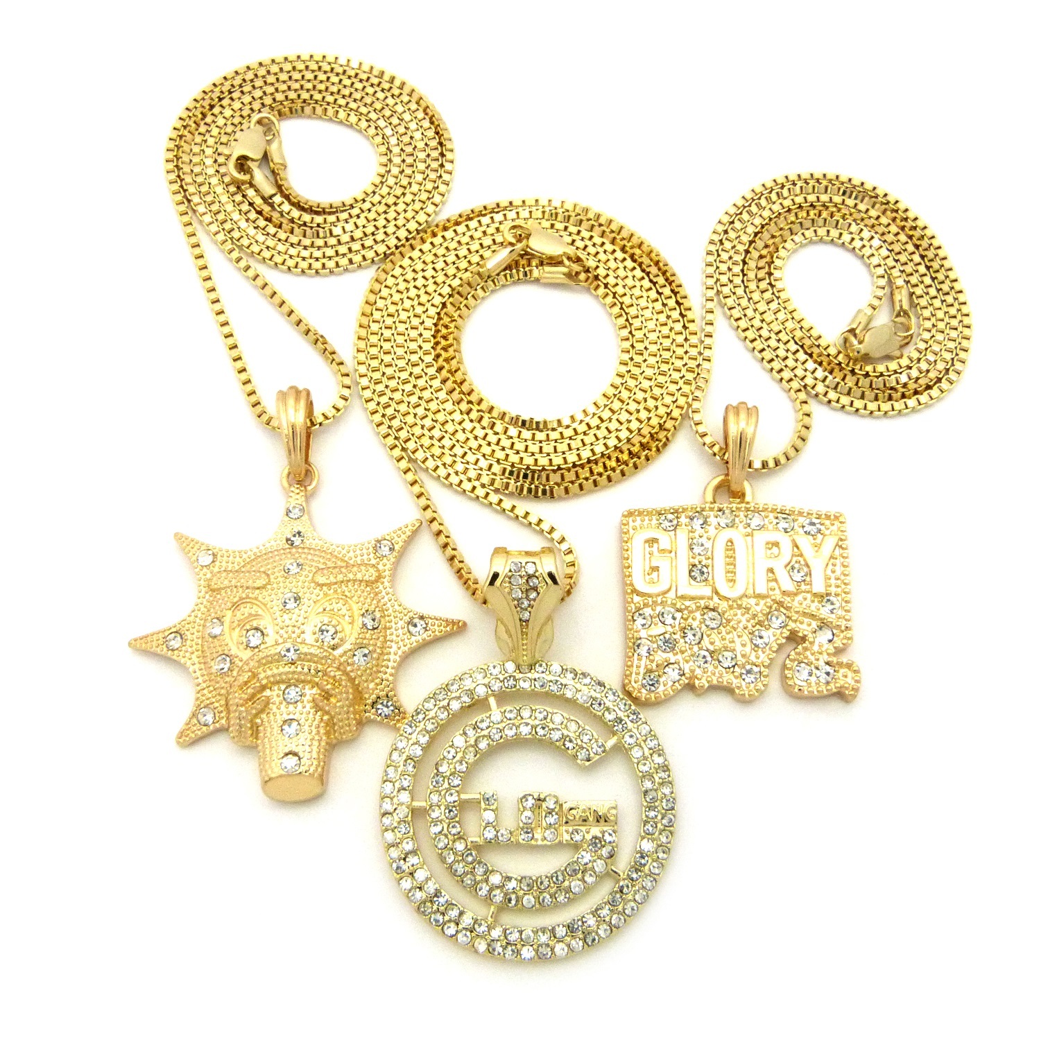NEW GLO GANG & GLORY BOYZ PENDANTS &BOX CHAINS 3 NECKLACES SET - RC1242 ...