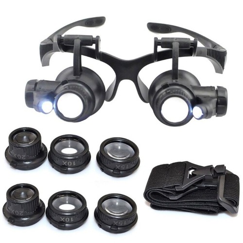 10X 15X 20X 25X LED Double Eye Jeweler Repair Watch Magnifier Loupe ...