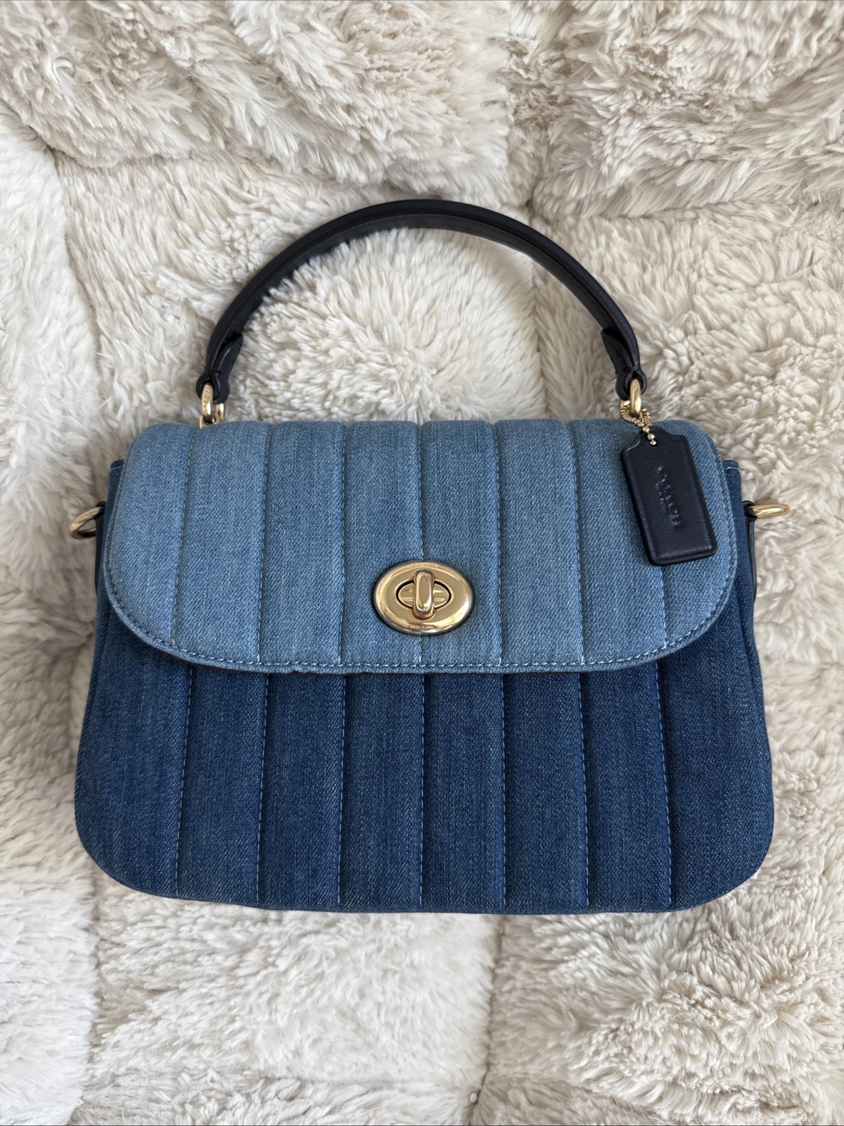 Coach Denim ‘Marlie Top Handle Satchel with Quilting’… - Gem