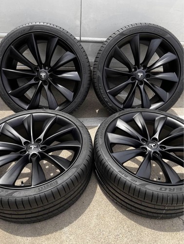 21” Factory Tesla Model S Turbine Matte Satin Black Wheels Rims Tires ...