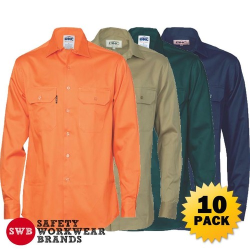 10 x DNC Workwear Cotton Drill Work Shirt Size XS S M L XL 2XL 3XL 4XL ...