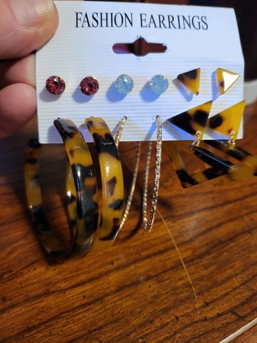 Pierced Earrings - 6 Pair Gold Pink Tortoise Shell Studs Hoops Dangle 1/4" to 2. | eBay