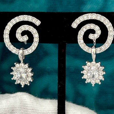 Vtg. Sign Nolan Miller Silver Tone Clear Rhinestone Dangle Clip-On ...