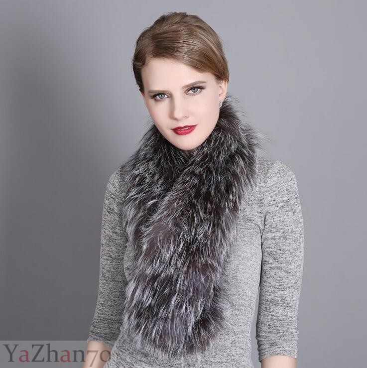 2024 Women Furry Fox Fur Knitted Winter Scarf Neck Warmer Scarves Wraps ...