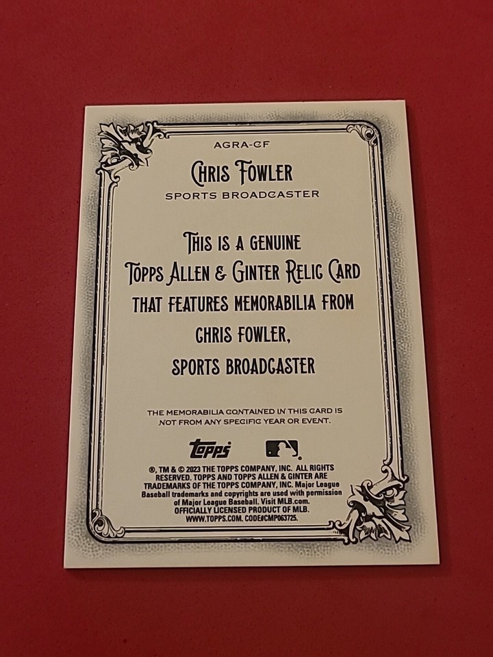 2023 Chris Fowler Topps Allen & Ginter #AGRA-CF Patch Relic Memorabilia ...
