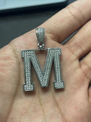 925 Sterling Silver Swarovski Crystal Letter "M" Initial Design Pendant ...