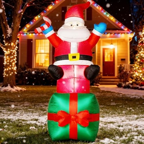 6 FT Christmas Inflatable Santa Claus on Gift Box with Santa Claus in ...