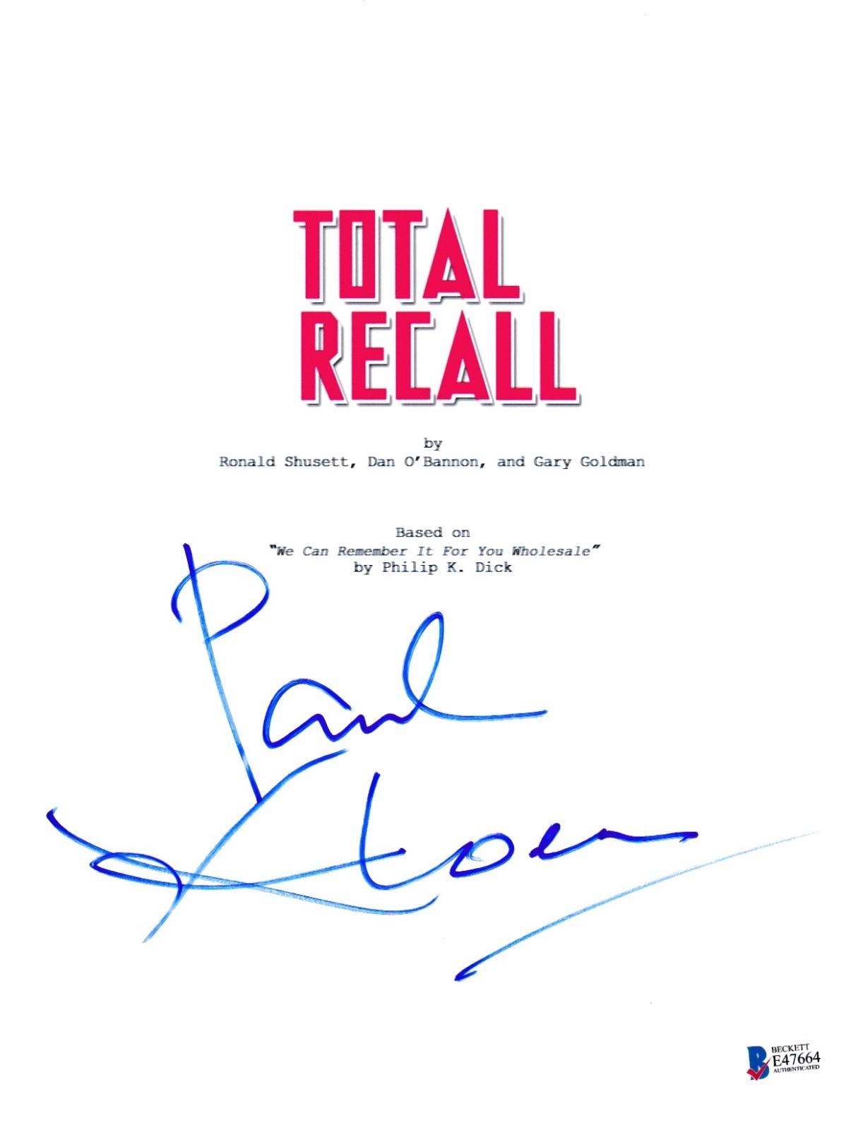 PAUL VERHOEVEN SIGNED TOTAL RECALL SCRIPT BECKETT BAS AUTOGRAPH AUTO | eBay
