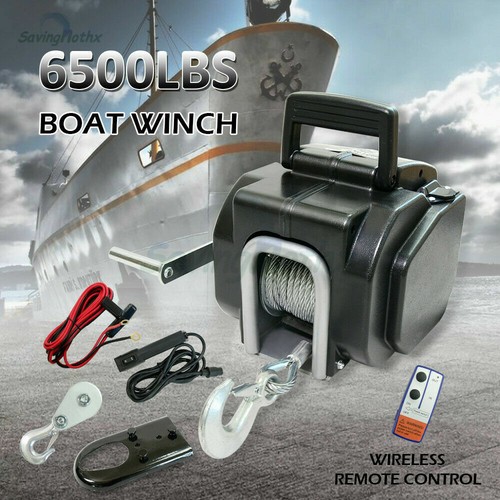 6500LBS Electric Boat Winch 12V 4WD Portable Detachable with Steel ...