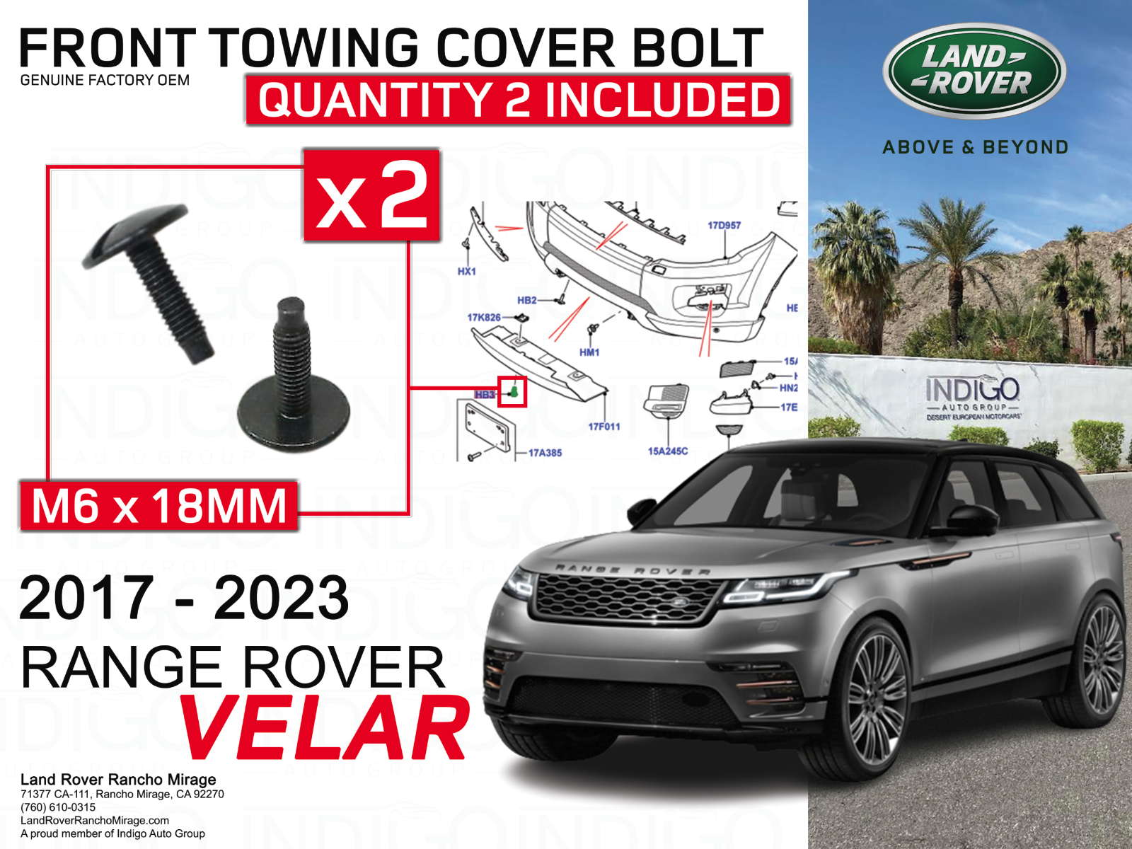 LAND ROVER FRONT TOWING COVER BOLT RANGE ROVER VELAR 17 ON SET ...