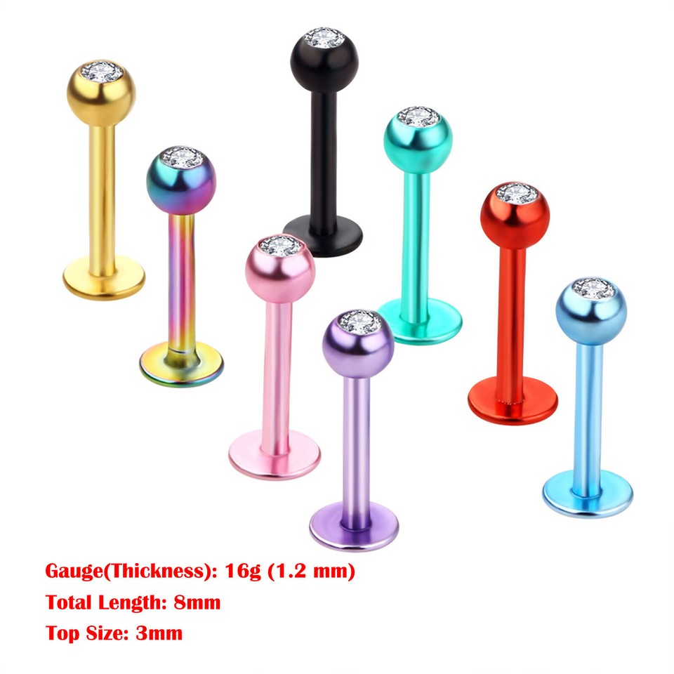 16G Labret Rings Lip Studs Surgical Steel/UV Nose Ring Tragus Cartilage ...