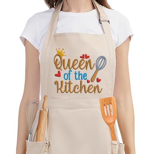 Funny Cooking Aprons for Women w/Pockets, Embroidered Cute Apron ...