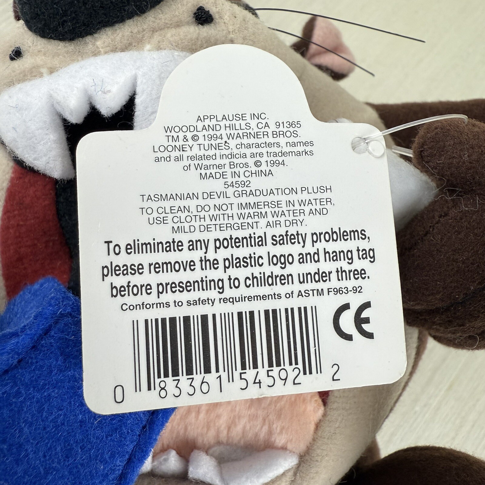 Vintage Tasmanian Devil Graduation Plush Toy Looney Tunes Applause New ...