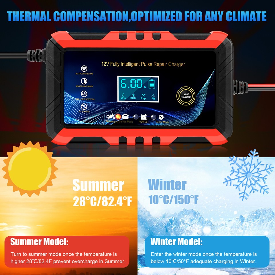 12V 6A Car Battery Charger Maintainer Auto Trickle RV For Truck ...