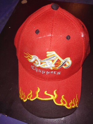 Choppers Hat Motorcycle Racing Embroidered Flames Adjustable Cap Red ...