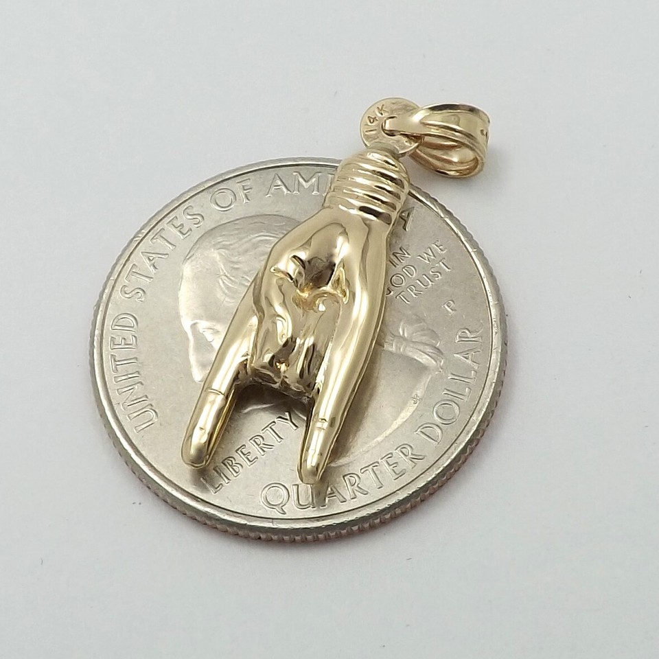 14K Gold Italian Figa Hand Malocchio Rock On Large Charm Pendant New | eBay