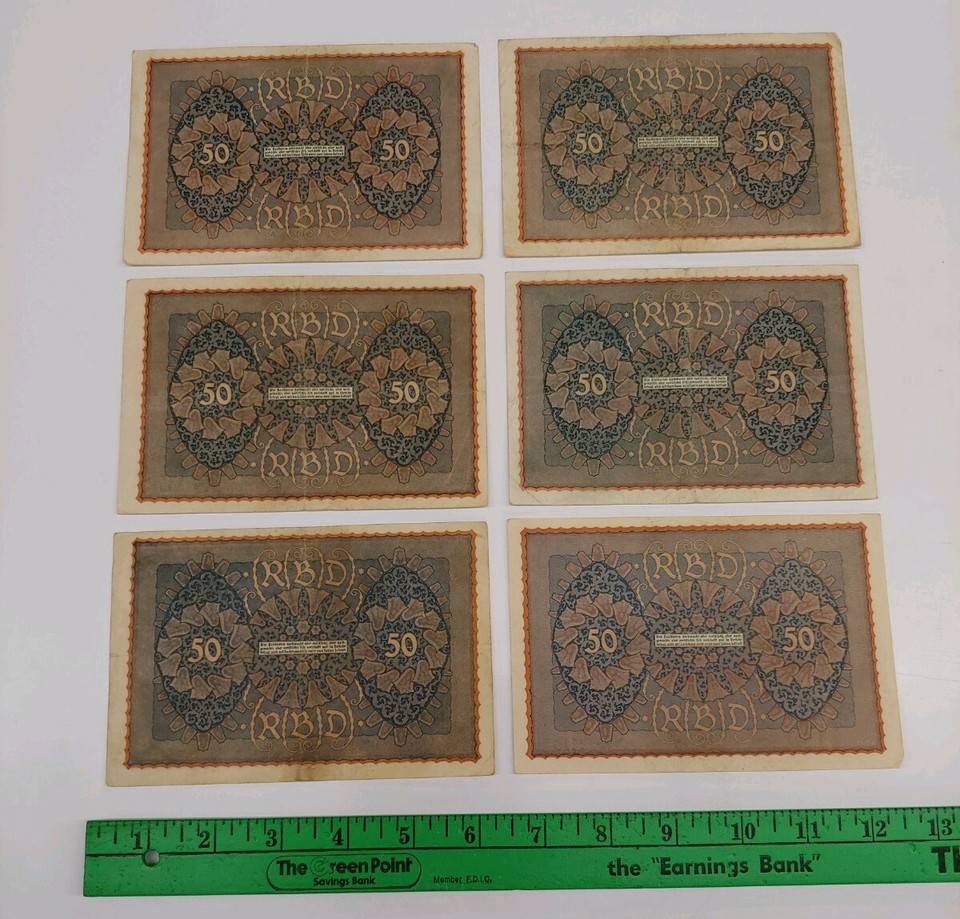 6x GERMANY 50 Mark 1919 Reichsbanknote - Funfzig Mark - Paper Money ...