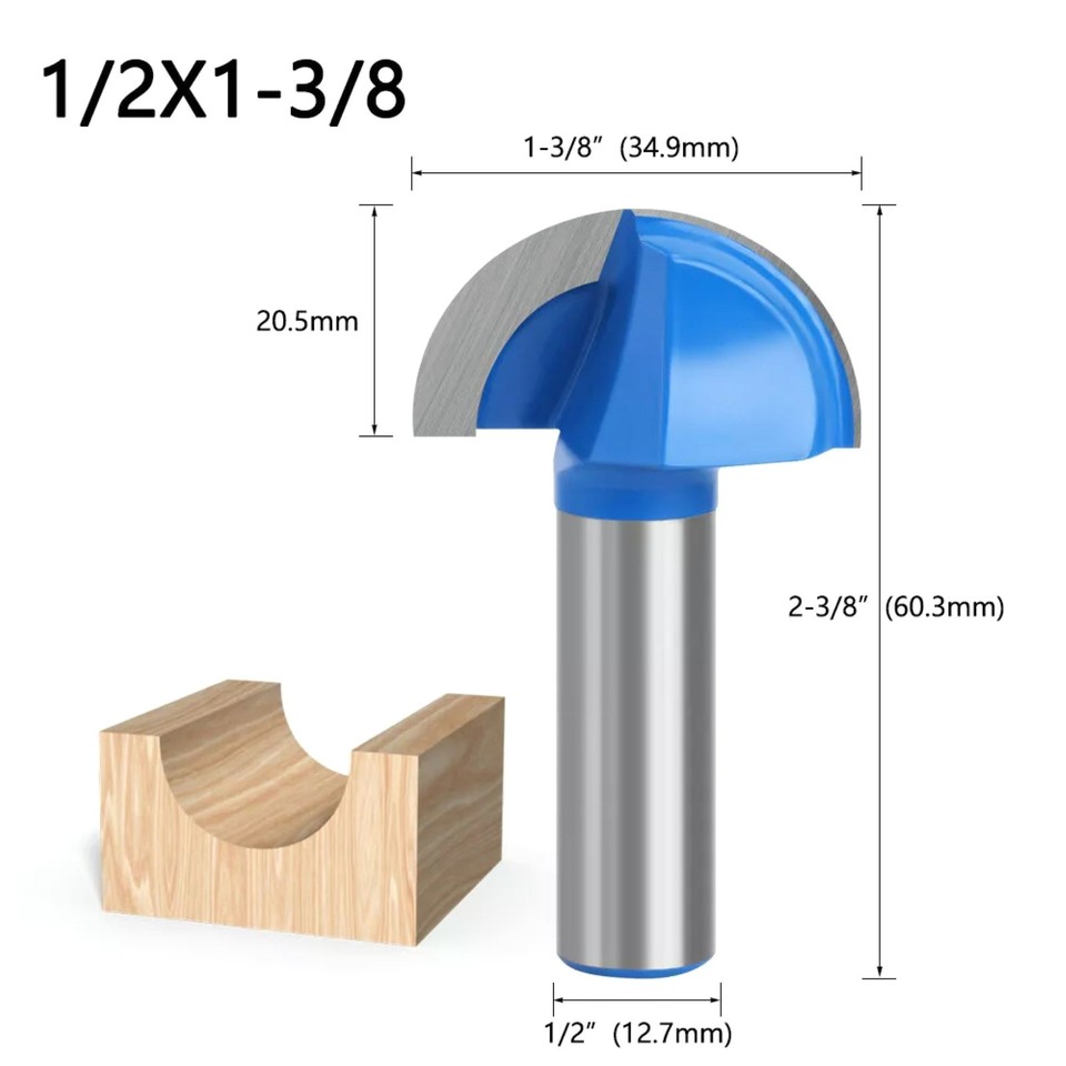 12.7mm Shank Core Box Round Nose Cove Cutter Router Bit 1-3/8'' For ...