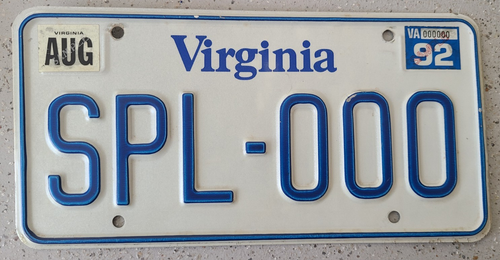 Virginia Sample VTG 1992 License Plate SPL-000 VA Tag | eBay