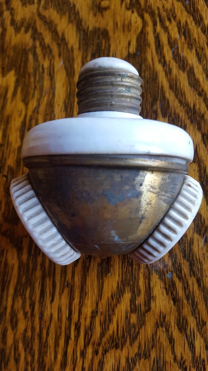 One Vintage Porcelain Light Bulb Base Fixture 1/8ips Threaded Cap