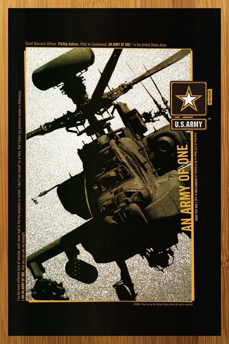 2001 US Army Print Ad/Poster Patriotic Military Helicopter Pilot Man ...