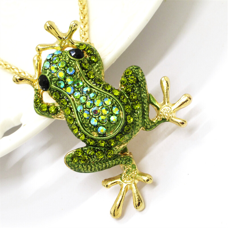 Fashion Women AB Green Rhinestone Cute Frog Crystal Pendant Chain ...