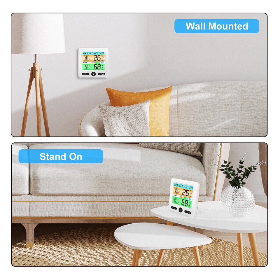 Indoor Temperature Humidity Clock Thermometer Large Digital LCD ...