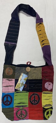 Boho Hippie Crossbody Hobo Shoulder Bag Purse Peace Sign Patchwork Made ...