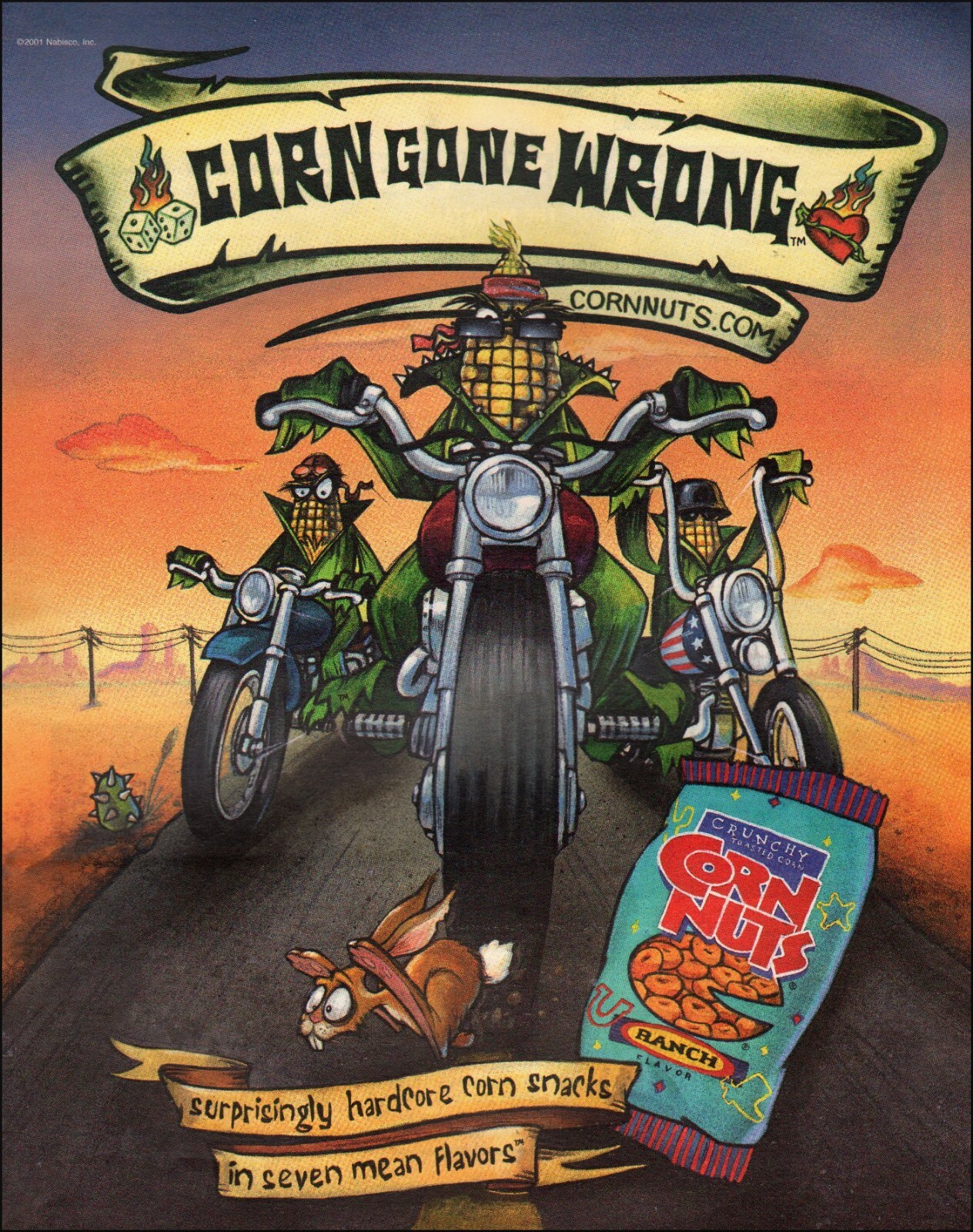 2001 Print ad Corn Nuts retro Art Motorcycles Art Cartoon Rabbit 08/17 ...