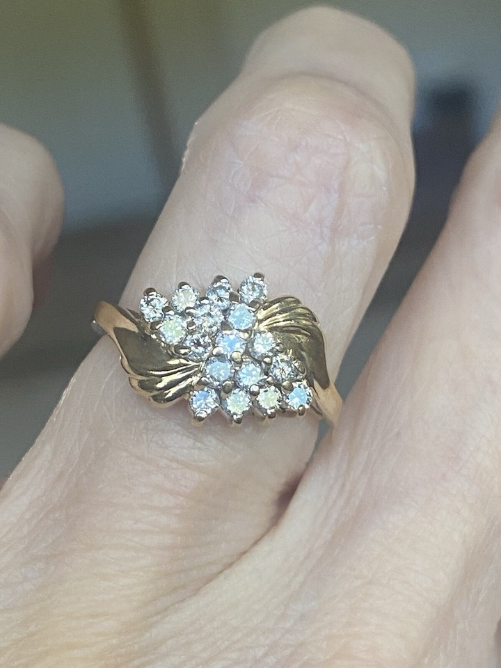 Firey, Sparkling 14k Yellow Gold Diamond Cluster Cocktail Ring .50 TCW ...
