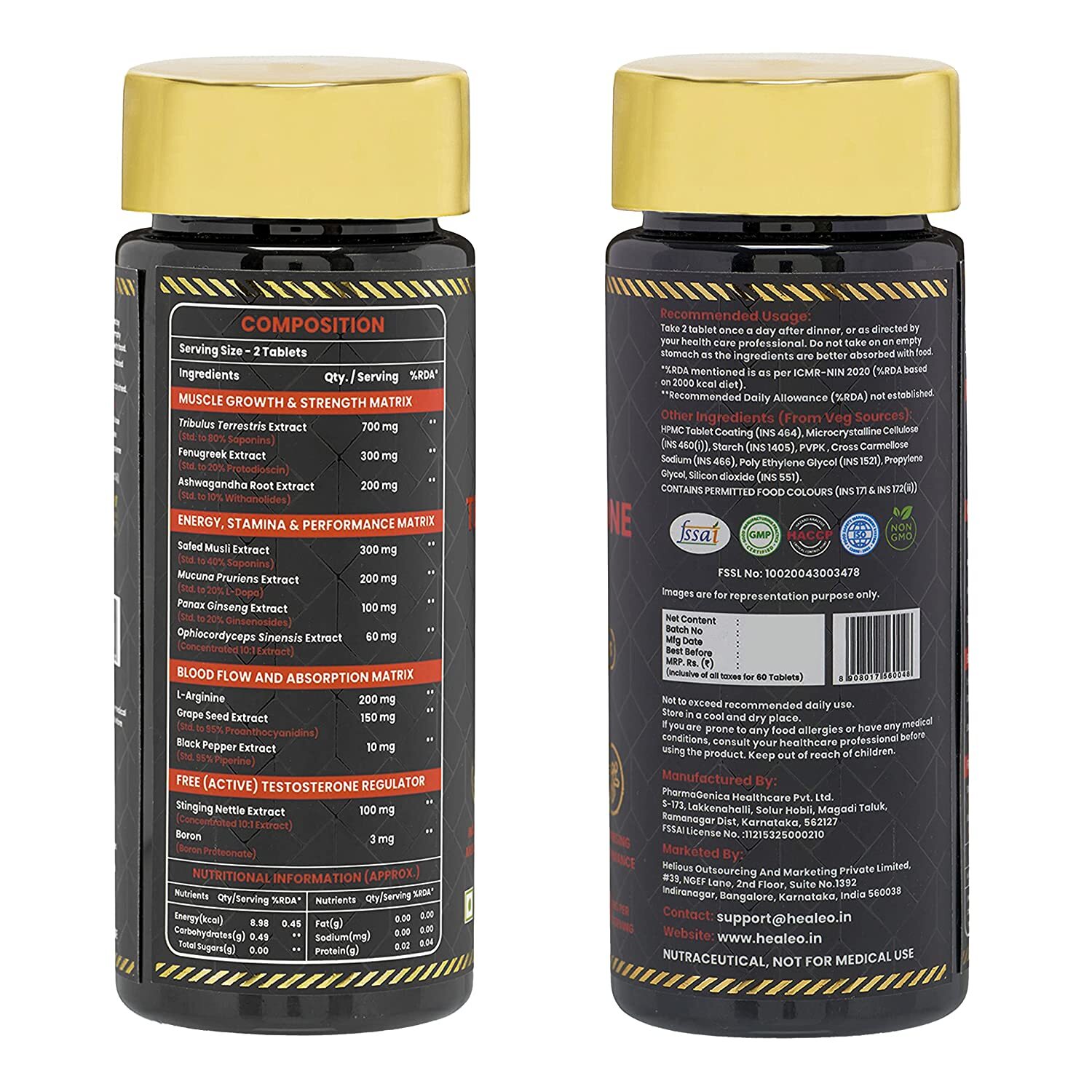 Healeo Testosterone Forte 2500mg,12 in 1 Testo Booster with Tribulus ...