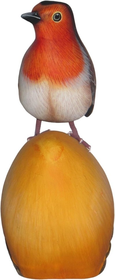 Hand Carved Wooden Home Ornament Sculpture Figurine Robin Red Breast on ...