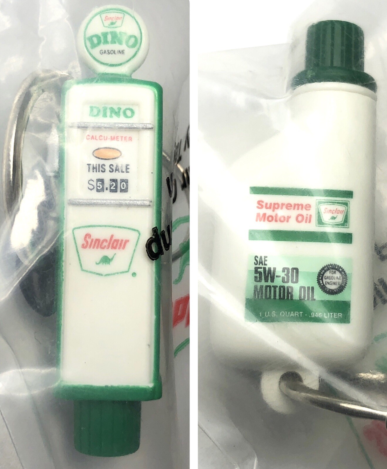 Lot Of 2 Sinclair Gas Station Oil Can & Gas Pump Keychain Key Tag Pen ...