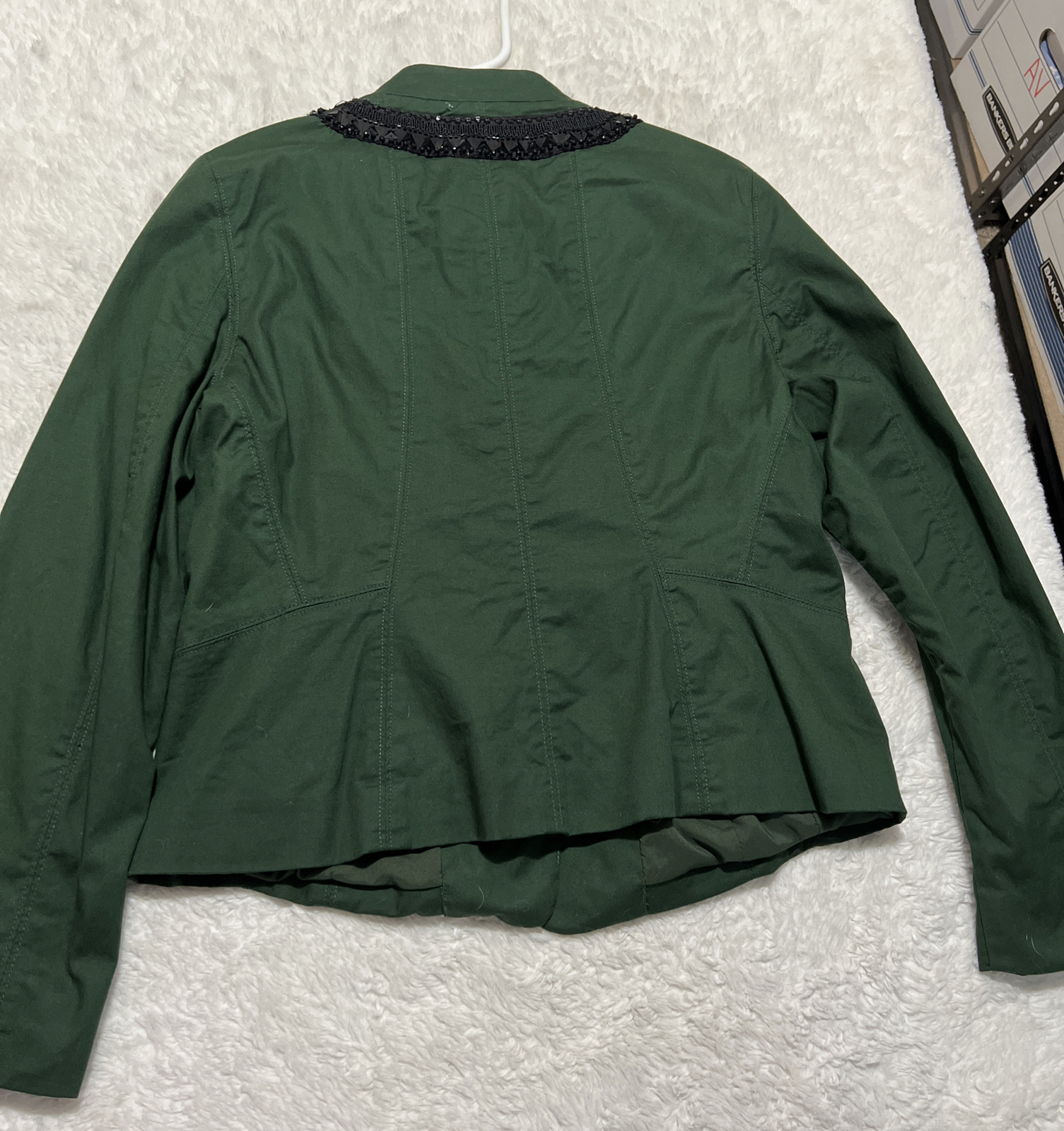 DKNY Size 12 Cotton Blazer Jacket Button Up Beaded Neck Detail Pockets ...