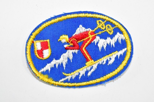 1970's Down Hill Skier Skiing Ski Embroidery Fabric Patch Light Blue 4B ...