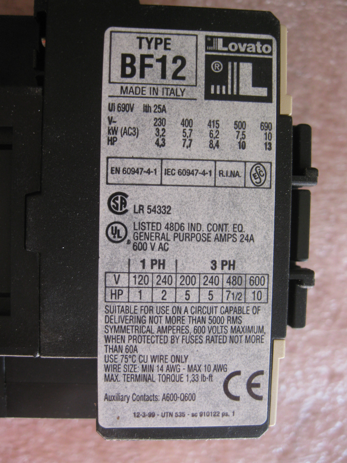 LOVATO BF12.10-024VAC CONTACTOR 100174 | eBay