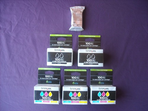 LEXMARK ~ Genuine OEM 100 XL Ink Cartridges ~ Black & Color ~ Sealed ...